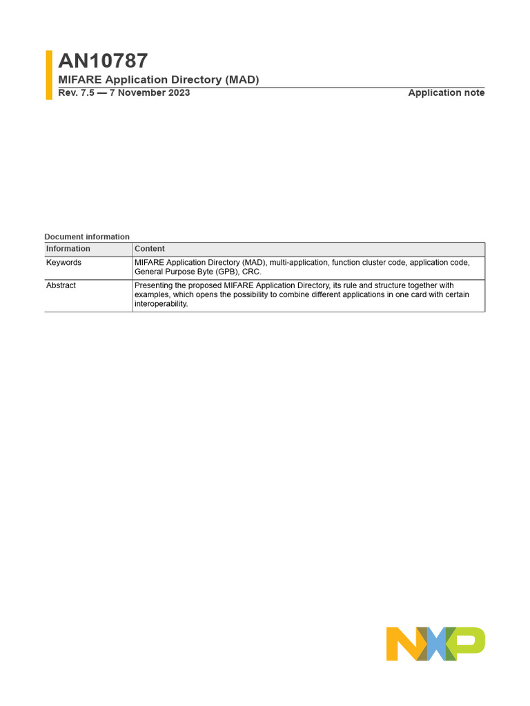 MIFARE Application Directory (MAD) - AN10787 | PDF | Computing | Computer Science