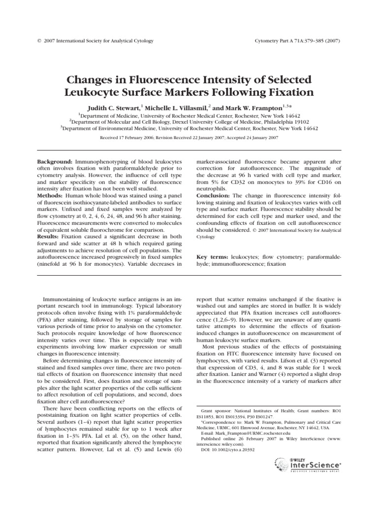 Fluorescence Changes in Leukocyte Fixation | PDF | White Blood Cell ...