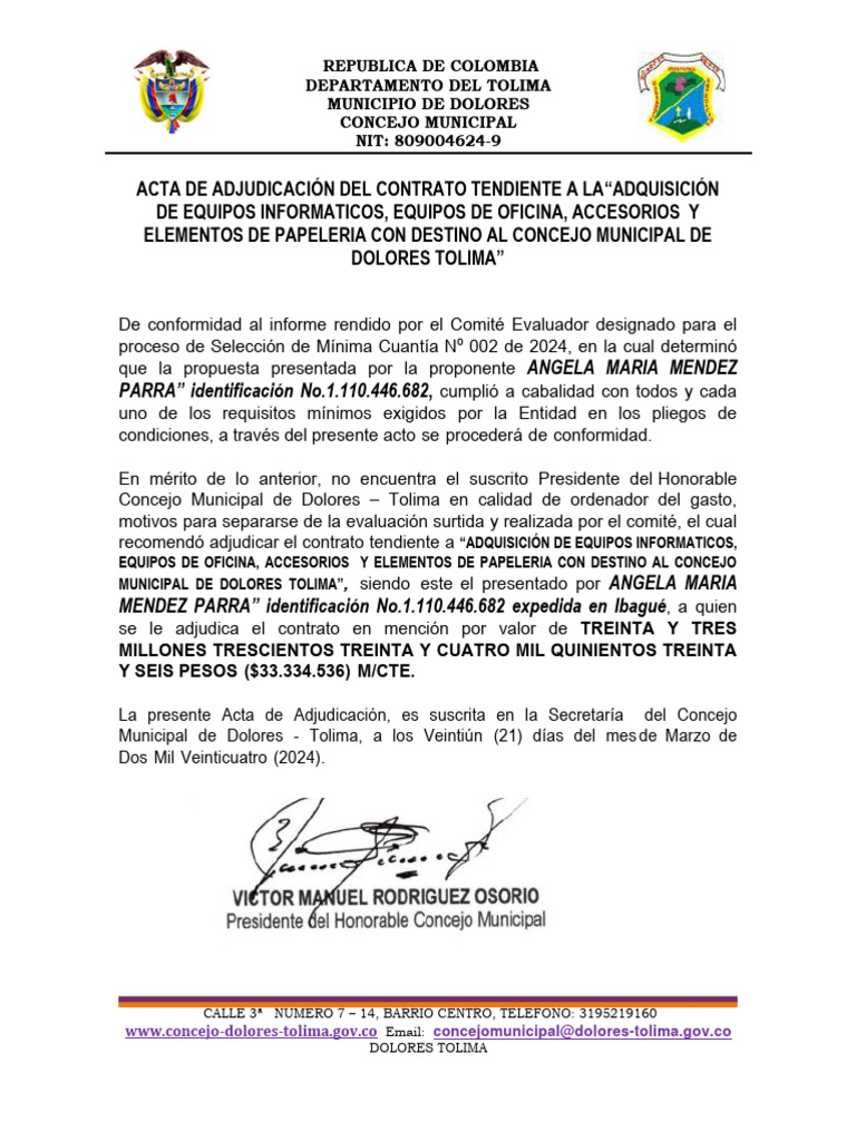 Acta de Adjudicacion 2024 | PDF