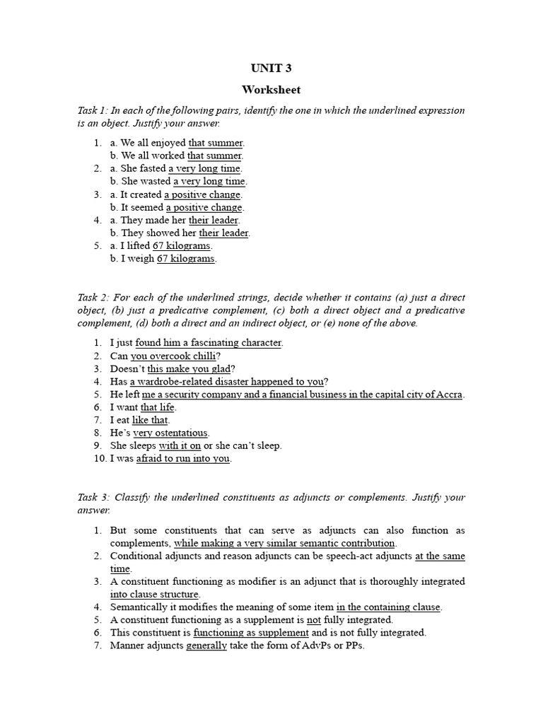Unit 3 Worksheet | Download Free PDF | Clause | Syntax