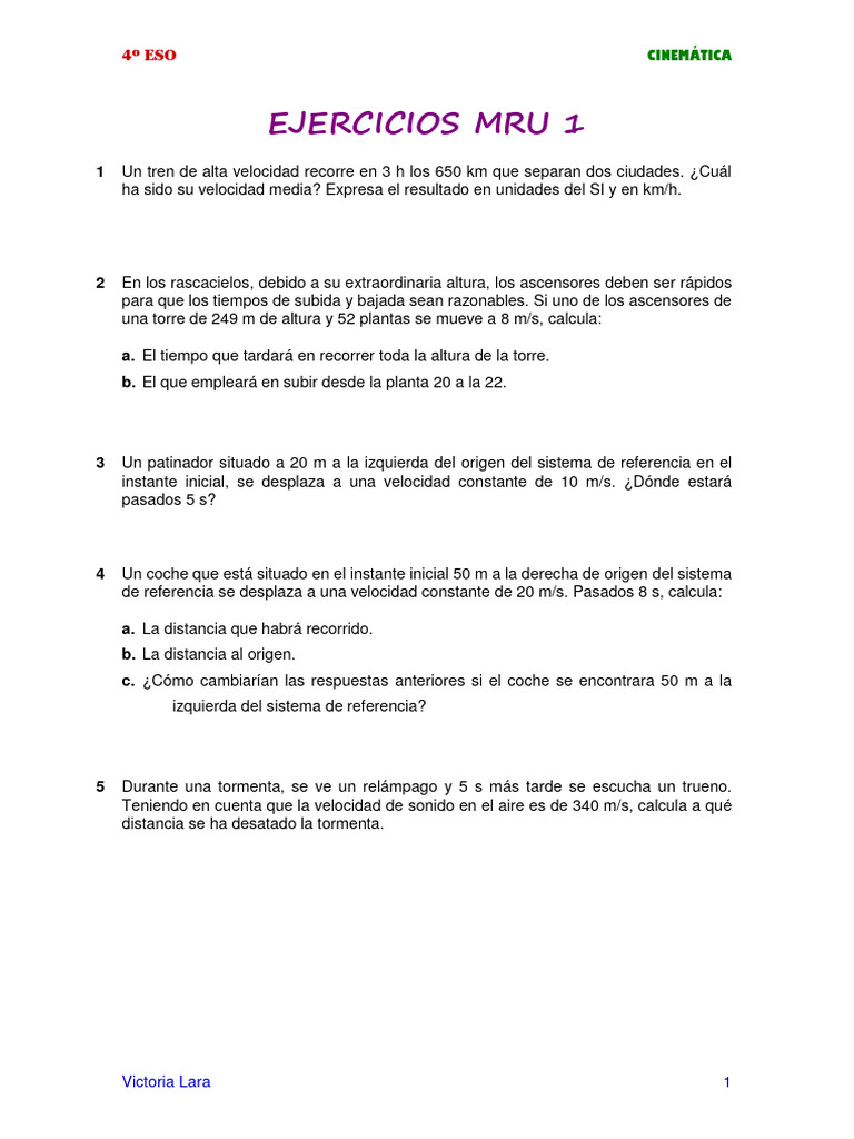 Ejercicios 1 MRU | PDF | Tecnología