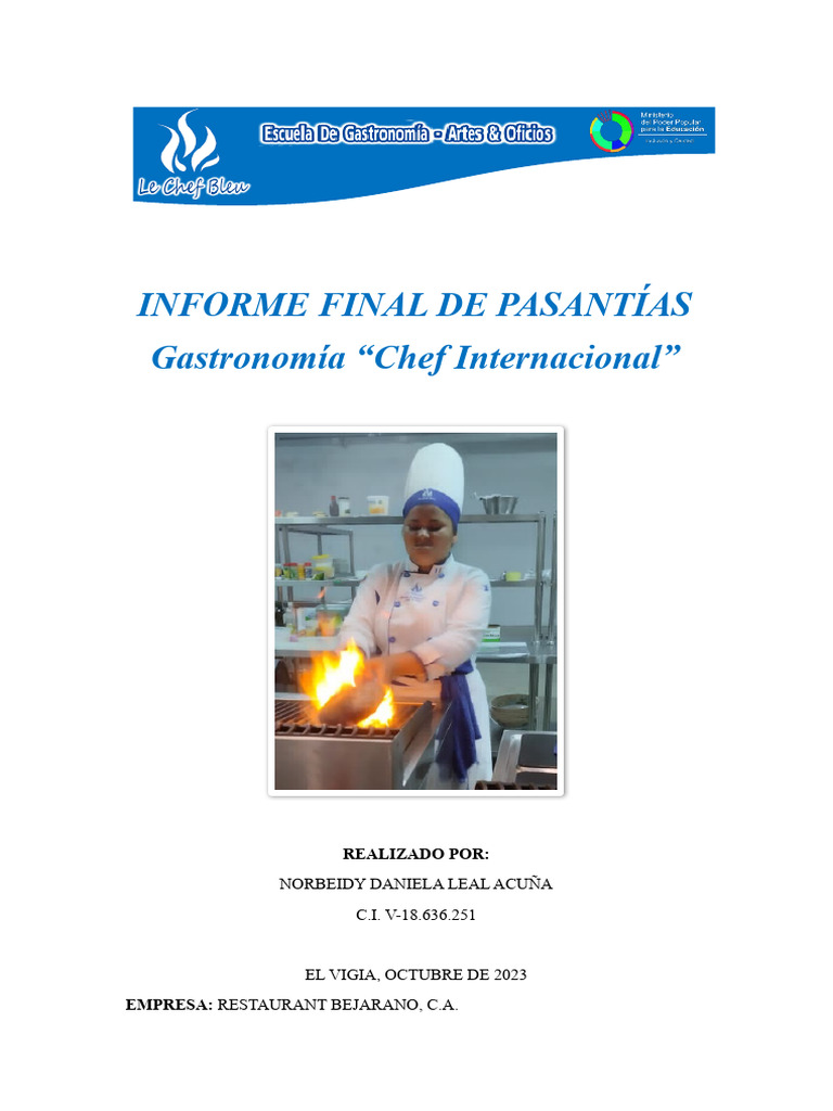 Informe Final de Pasantías | PDF | Cocina, comidas y vino