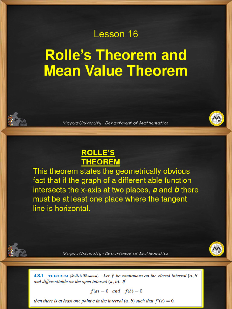 Lesson 16-Rolle's Theorem and Mean Value Theorem | PDF | Slope | Tangent
