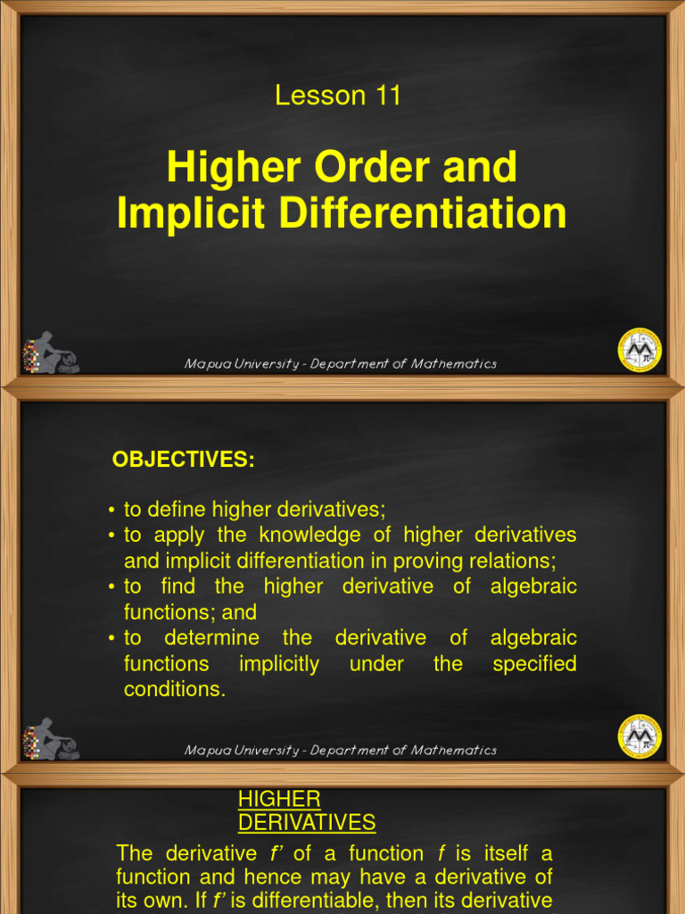 Lesson 11 Higher Order And Implicit Differentiations Pdf Derivative Function Mathematics