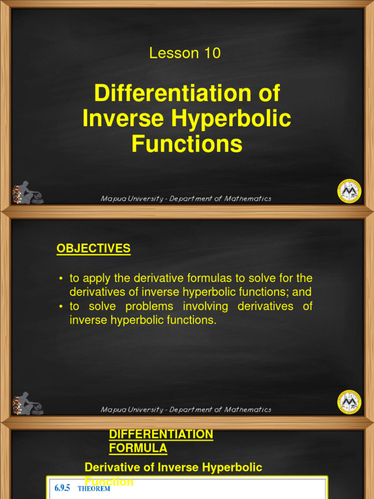 Lesson 10 Differentiation of Inverse Hyperbolic Functions | PDF | Derivative | Special Functions