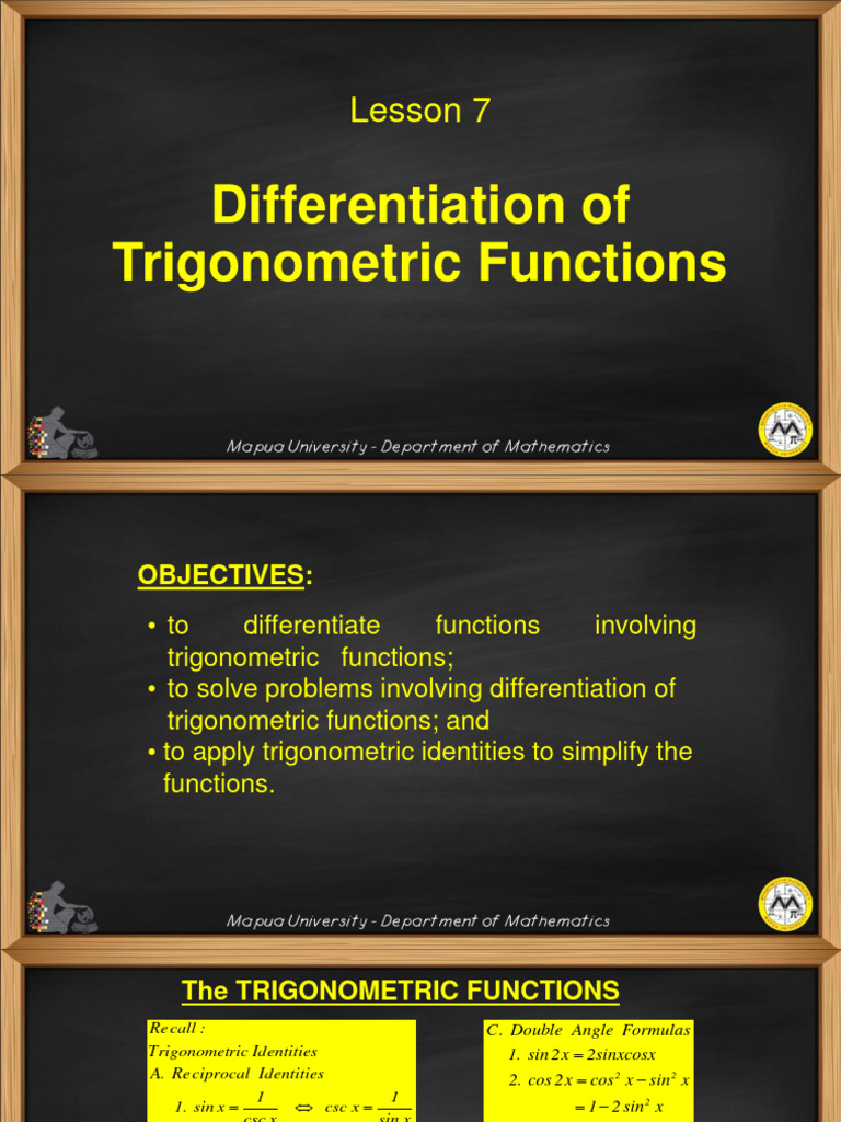 Lesson 7 Differentiation of Trigonometric Functions | PDF | Trigonometric Functions | Mathematics