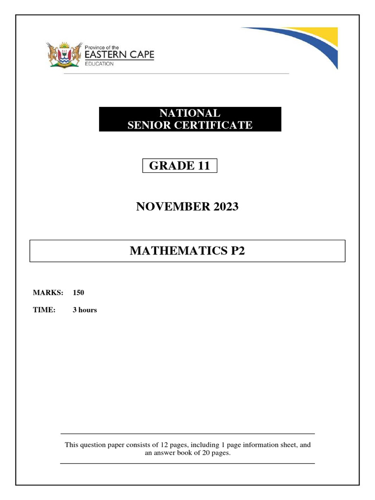 Maths p2 QP Gr11 Nov 2023 - English | PDF | Circle | Mean