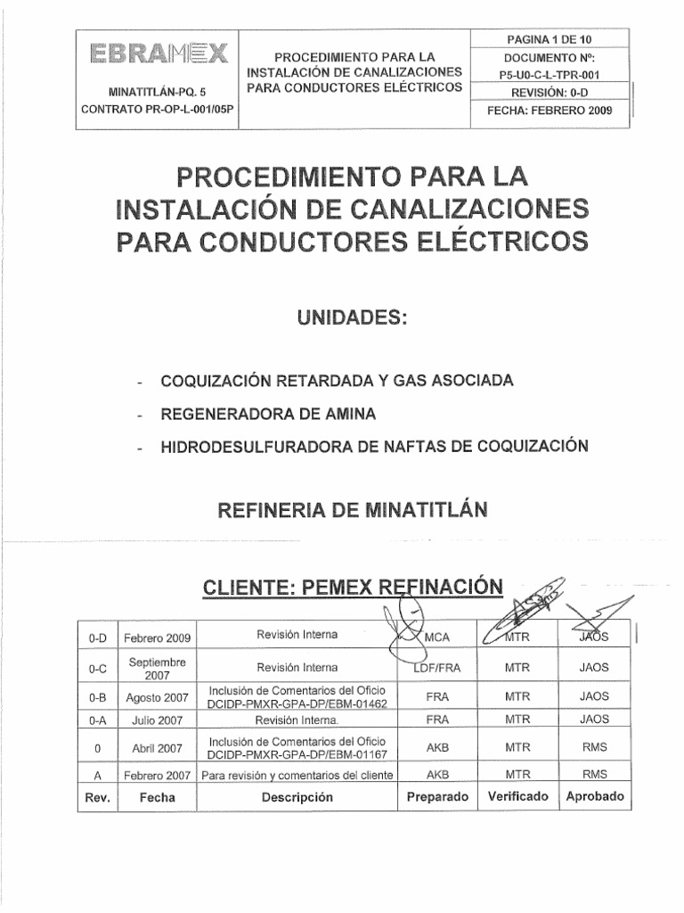 P5U0CLTPR-00001 Rev. 0-D Instalación Canalizaciones Conductores Eléctricos | PDF | Tornillo ...