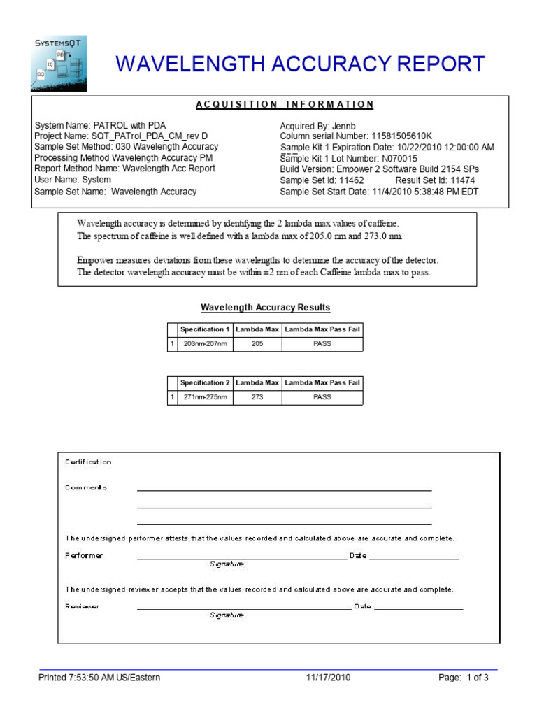 Wavelength Accuracy Report | Download Free PDF | Ultraviolet–Visible ...