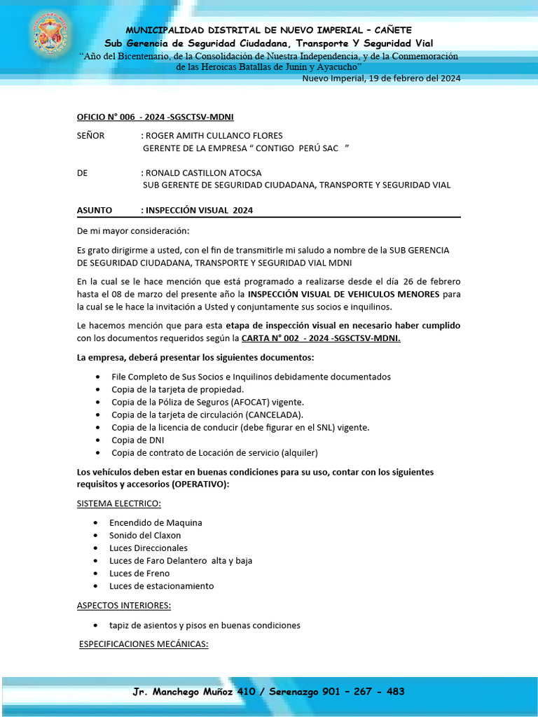 Oficio #06 | PDF | Vehículo de motor | Vehículos