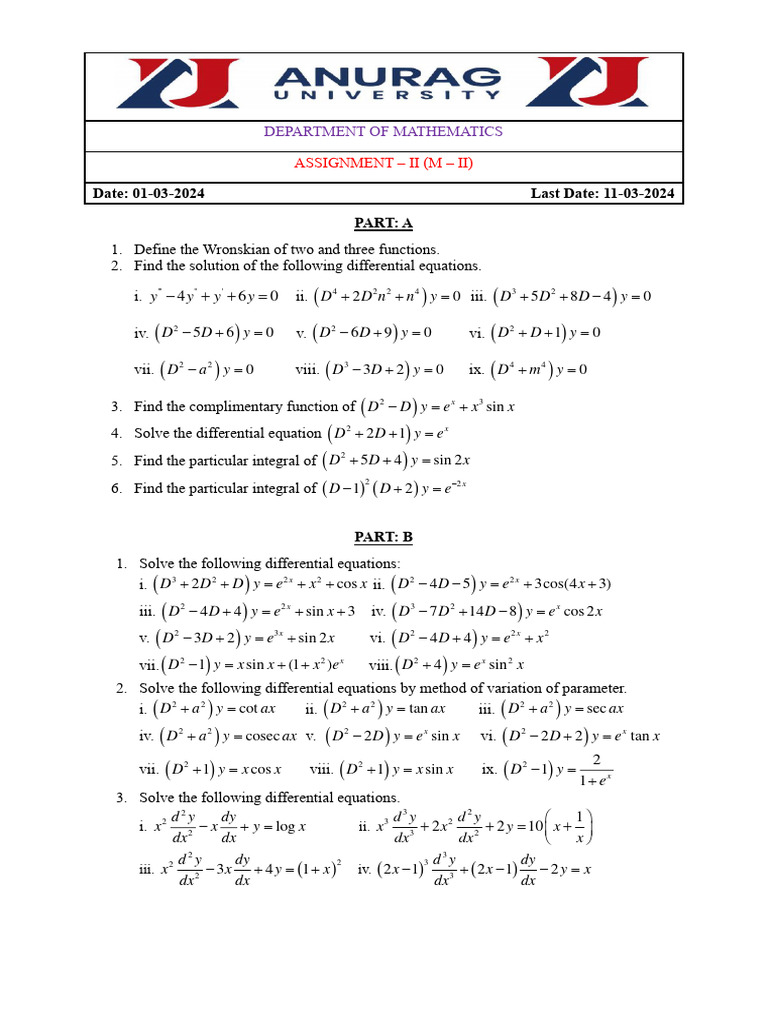 Assignment II | PDF | Equations | Trigonometric Functions