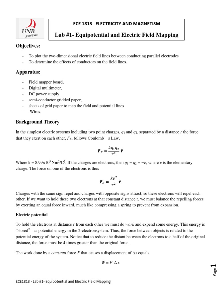 Lab #1-Equipotential and Electric Field | PDF | Electricity | Electric ...