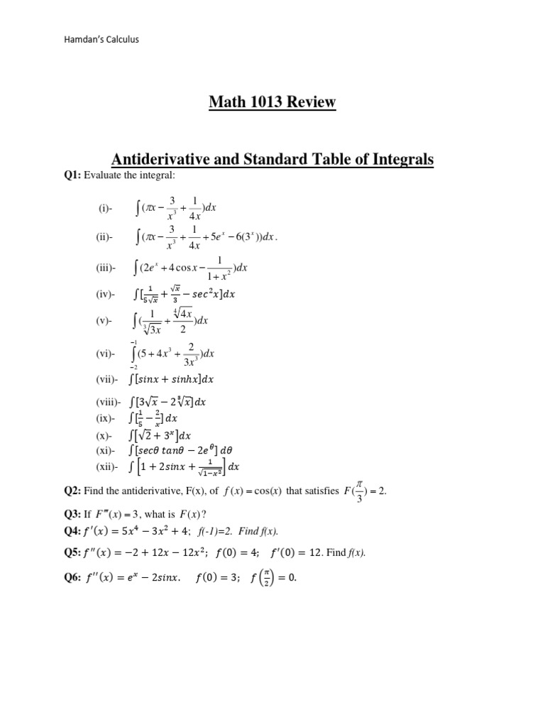 Calculus Integral Problems Review | PDF | Integral | Area