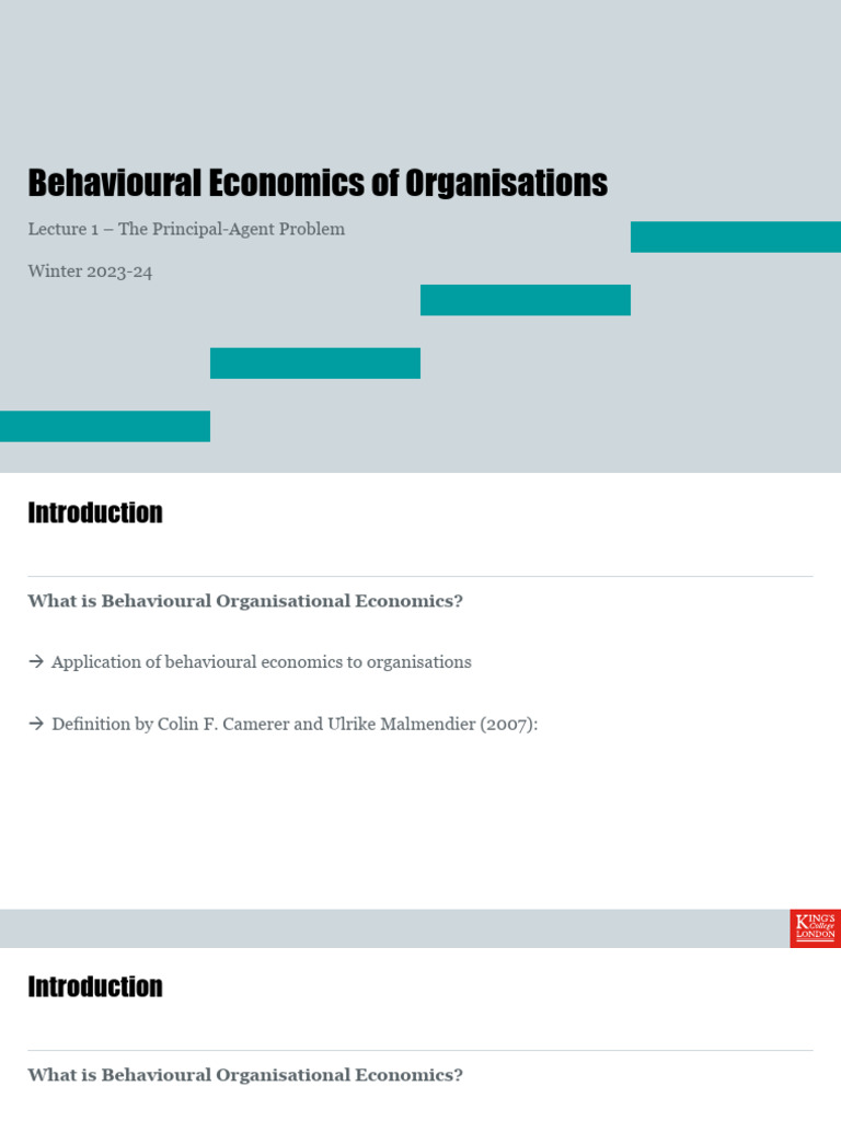 Lecture 1 The Principal Agent Model Pdf Behavioral Economics