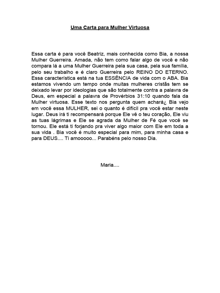 Uma Carta para Mulher Virtuosa | PDF