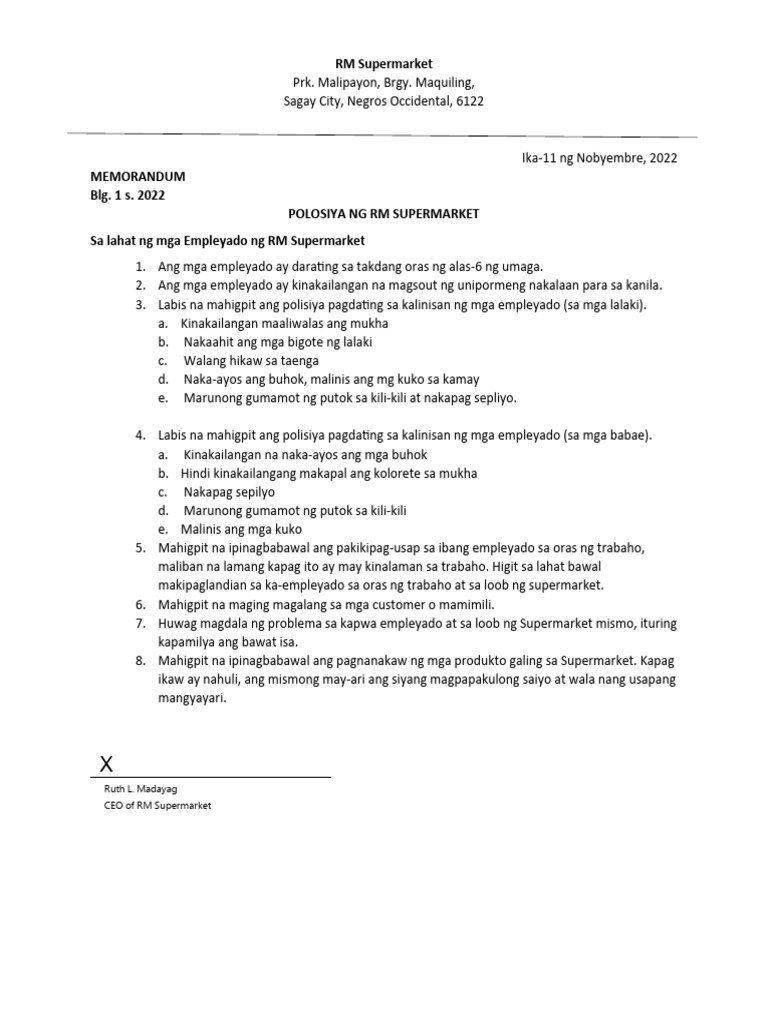 Memorandum Filipino | PDF