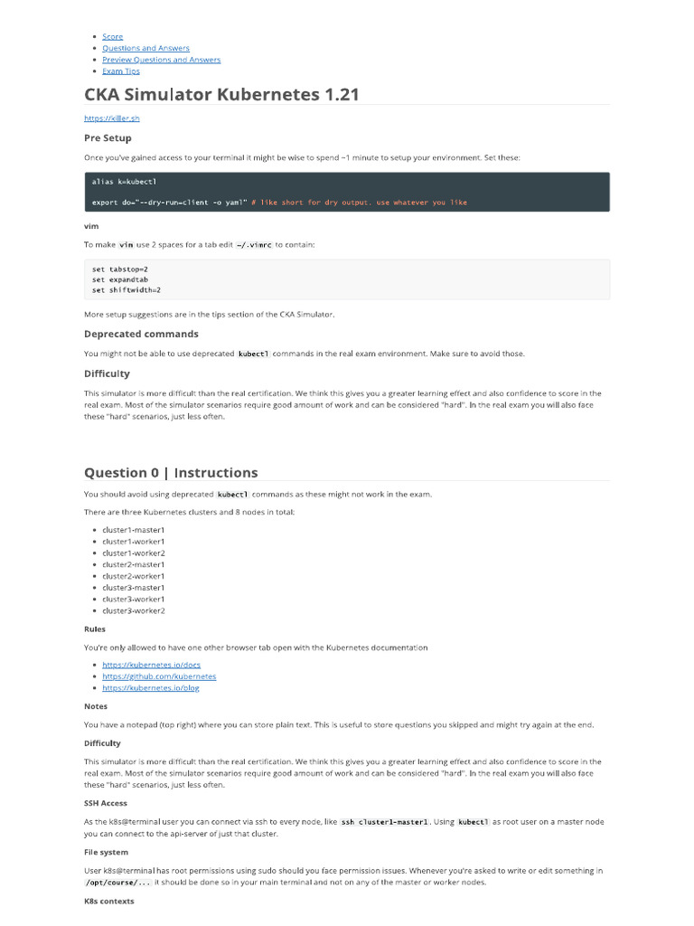 Killer Shell CKA Overview | PDF