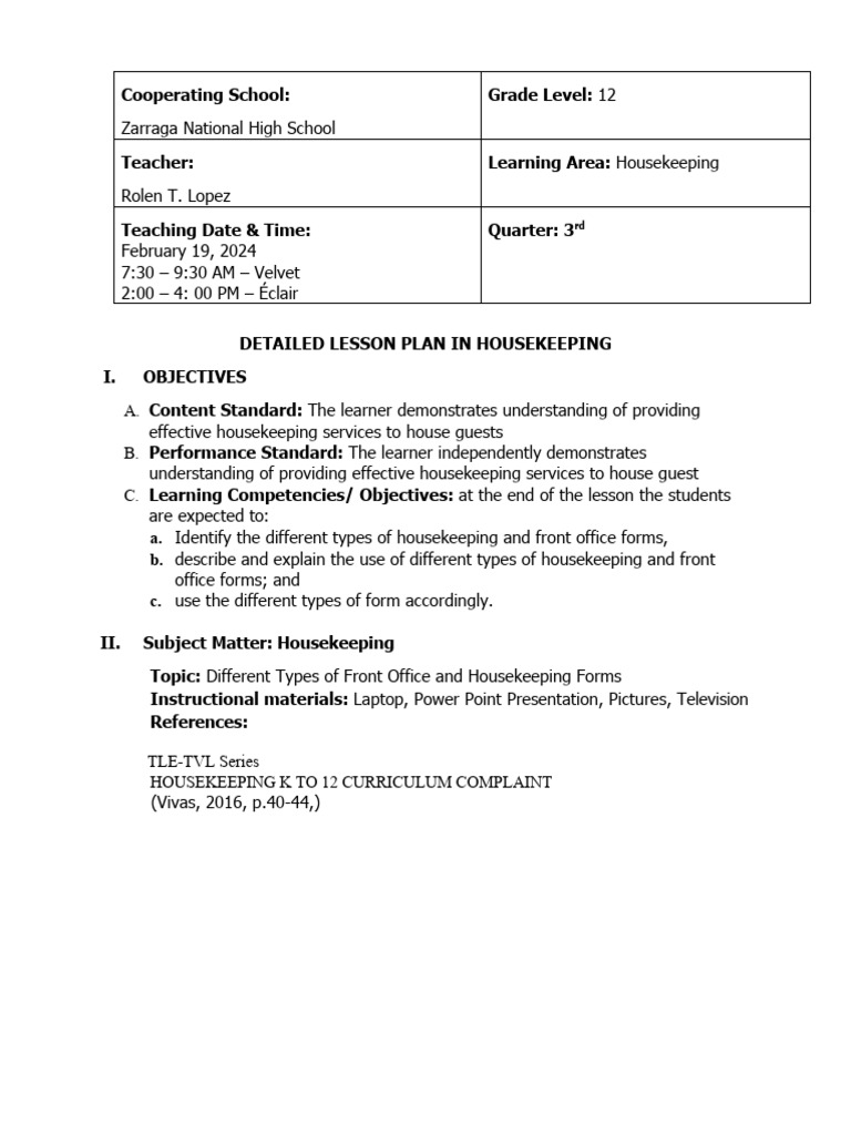 Lesson Plan #3 - Front Office Forms | PDF | Lesson Plan | Learning