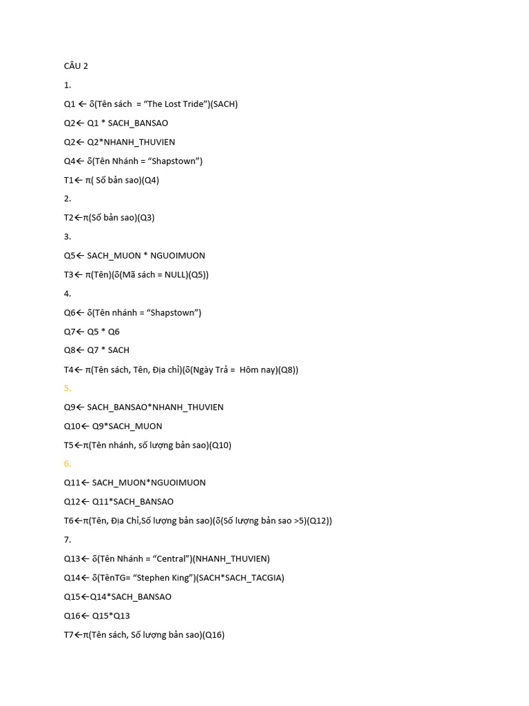 Bài tập 2, 3 - chương 3 - giáo trình NM CSDL | PDF