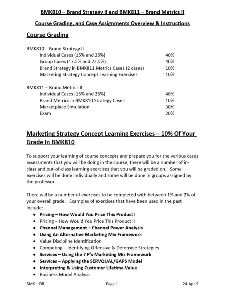 2023 01 17 BMK810 and BMK811 - Course Grading and Case Assignments Overview and Instructions V2 ...