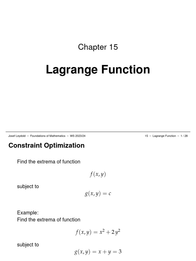 MMEcon Handouts 15 Lagrange - Function | PDF | Mathematical Optimization | Numerical Analysis