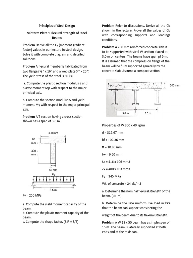 Midterm Plate 1 Flexural Strength of Steel Beams | PDF | Beam ...