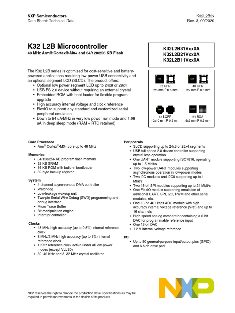 K32 L2B Microcontroller: NXP Semiconductors | PDF | Microcontroller | Booting