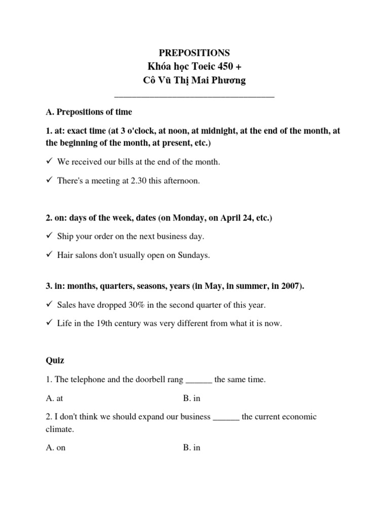 TOEIC Prepositions Guide | PDF | Estate Agent | Economies