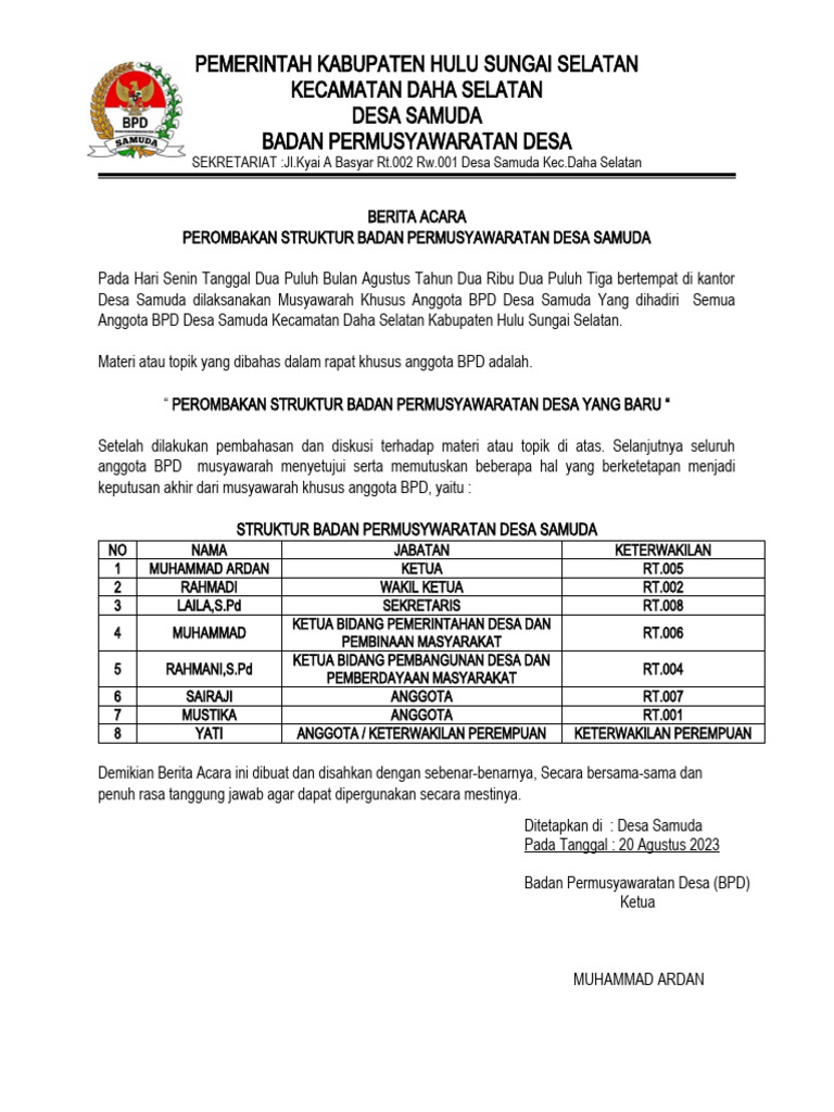 Perombakan Struktur BPD Samuda | PDF