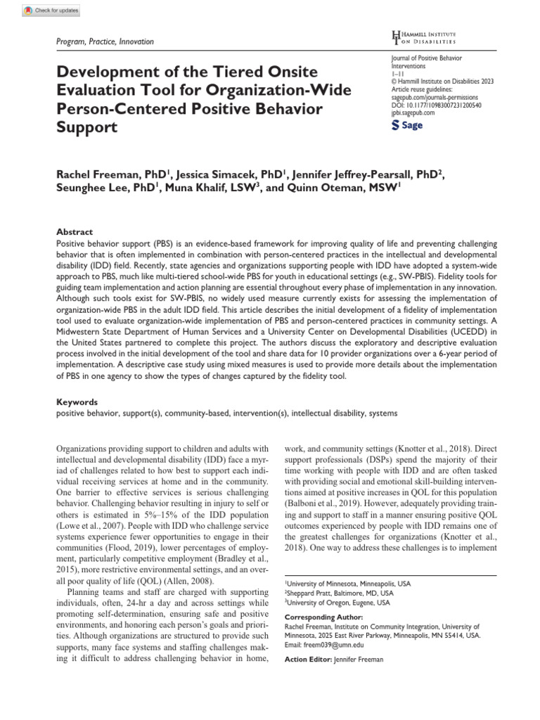 Freeman Et Al 2023 Development of The Tiered Onsite Evaluation Tool For Organization Wide Person ...
