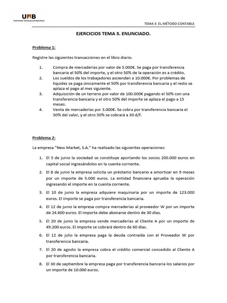Ejercicios Tema 3 | PDF | Bancos | Transferencia bancaria