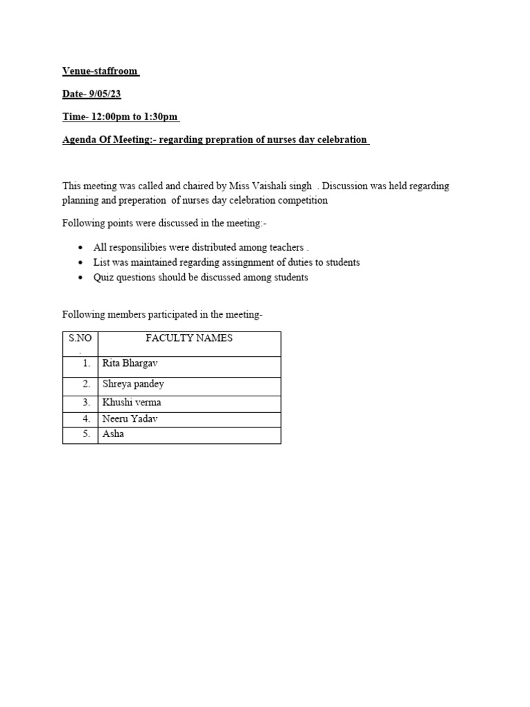 Nurses Day Celebration Agenda 2023 | PDF