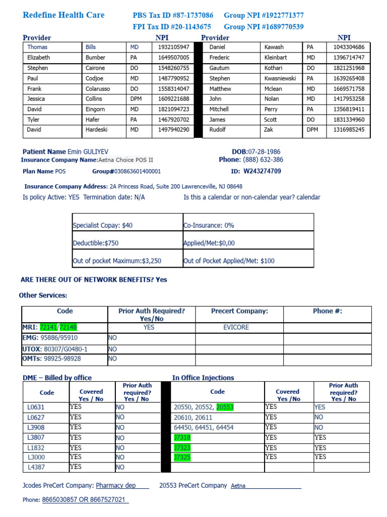 Patient Insurance and Provider Details | PDF | Health Care | Service ...