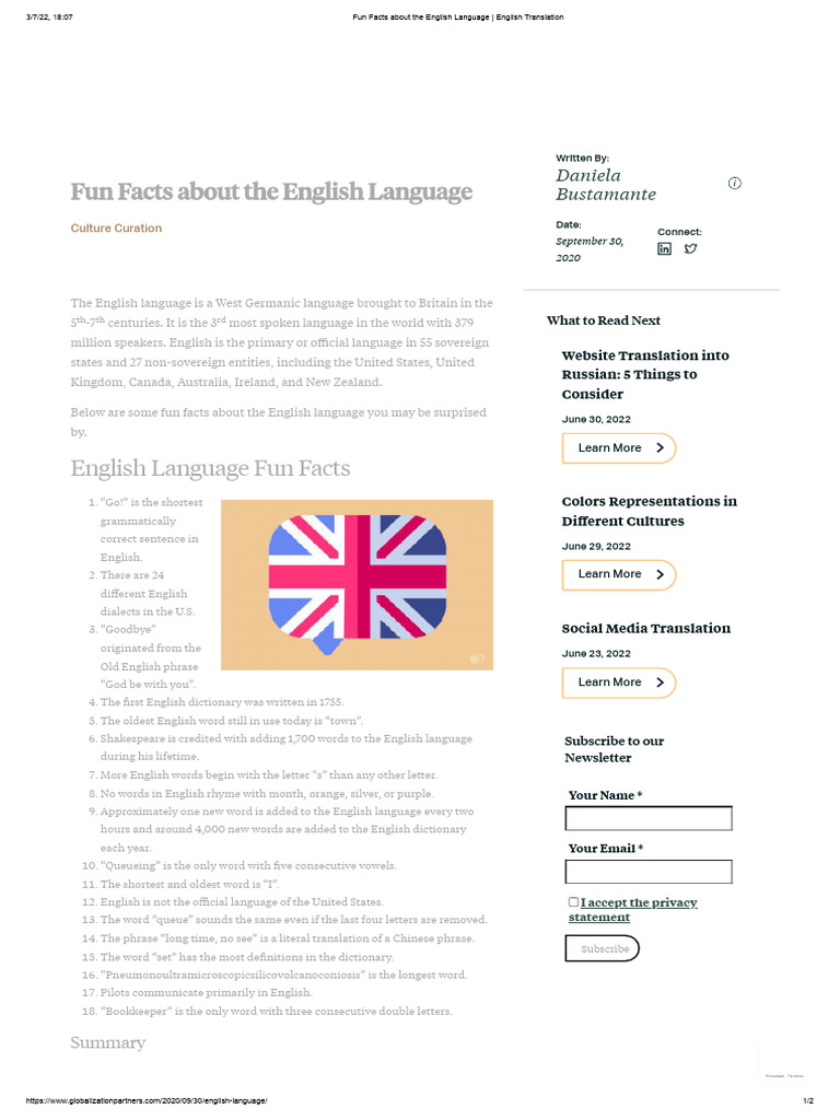 Fun Facts About The English Language - English Translation | PDF ...