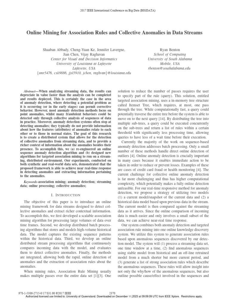Online Mining For Association Rules and Collective Anomalies in Data Streams | PDF | Apache ...