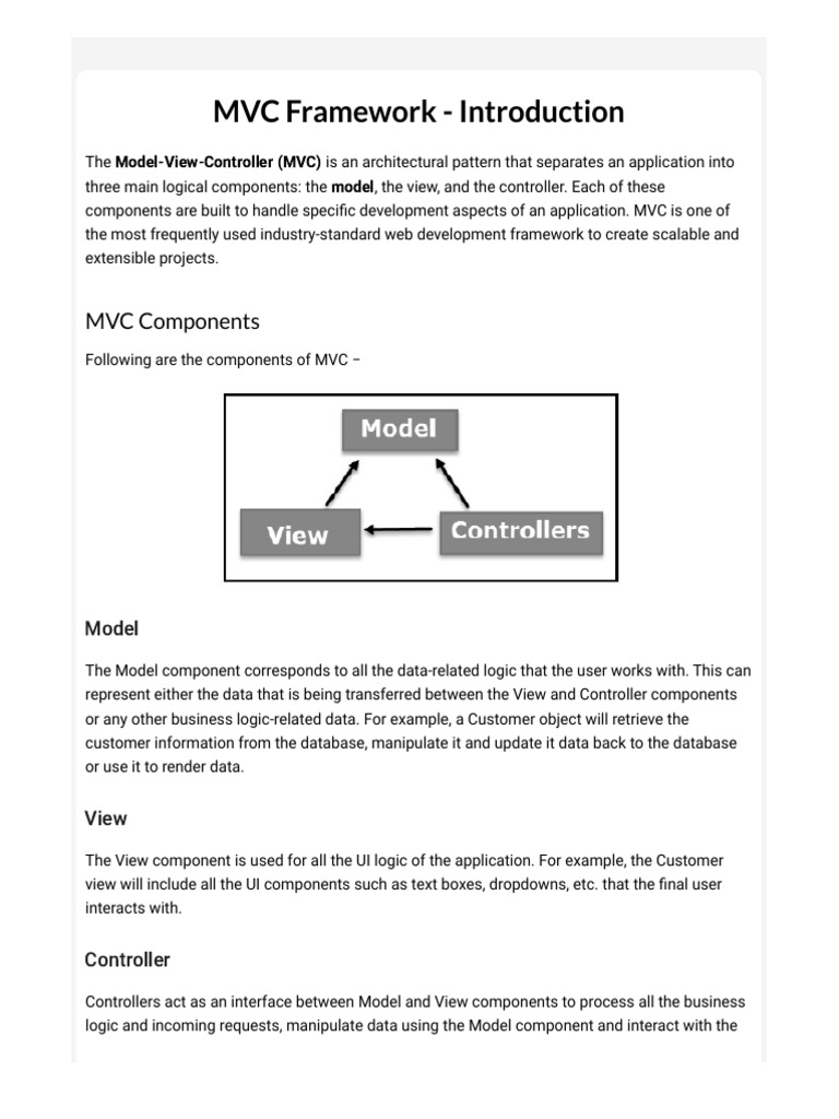Mvc Framework Introduction Pdf Modelviewcontroller Software Architecture 