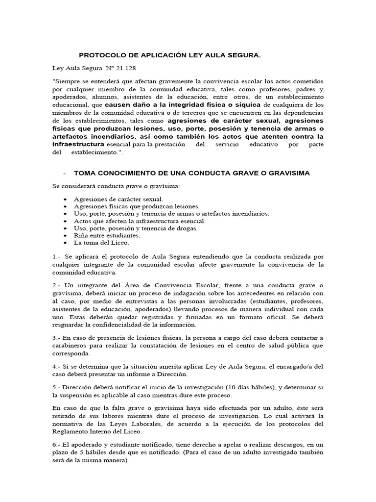 Articulo 12 Protocolo Ley Aula Segura | PDF | Justicia | Crimen y violencia