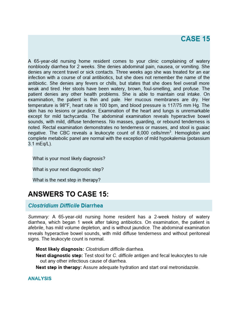 Geriatric C Diff Diarrhea Case | PDF | Diarrhea | Infection