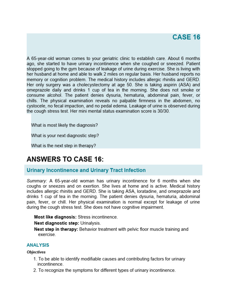 Geriatric Urinary Incontinence & UTI Case | PDF | Urinary Incontinence ...
