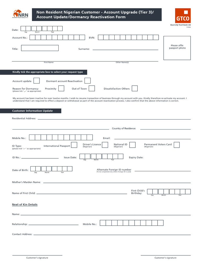 NRN Account Update and Dormancy Reactivation Form | PDF | Automated ...