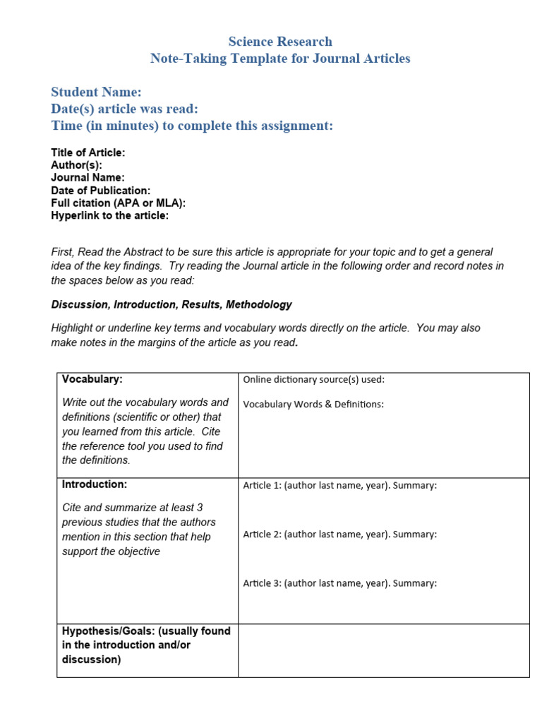 Template For Taking Notes | PDF | Methodology | Citation