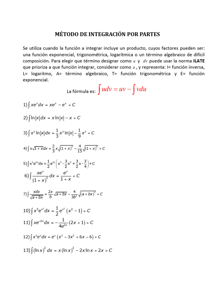 Guia Integrales Metodo Por Partes | PDF | Logaritmo | Física Matemática