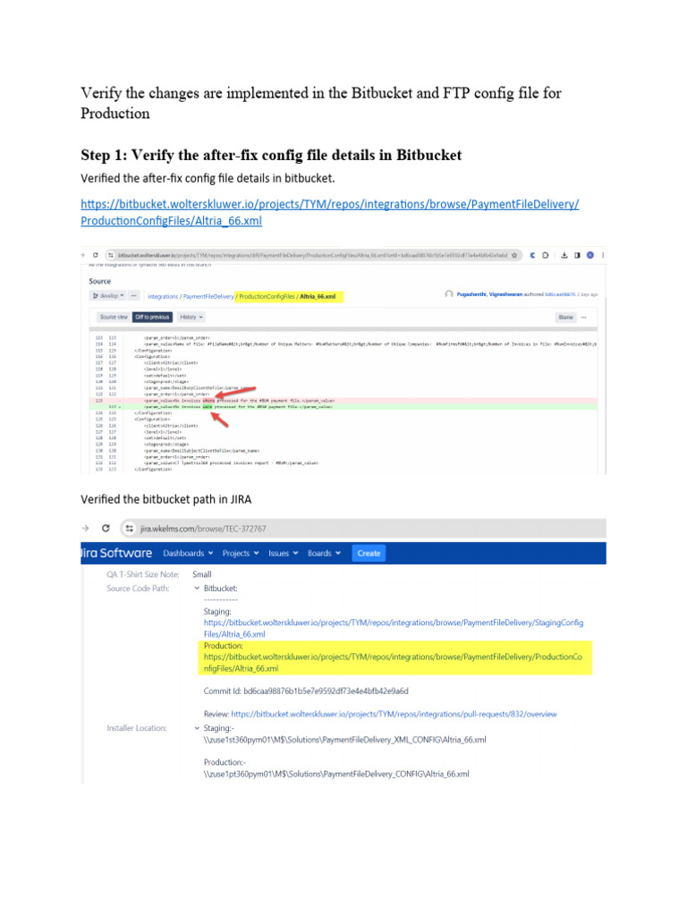 Verify The Changes Are Implemented in The Bitbucket and FTP Config File For Prod | PDF