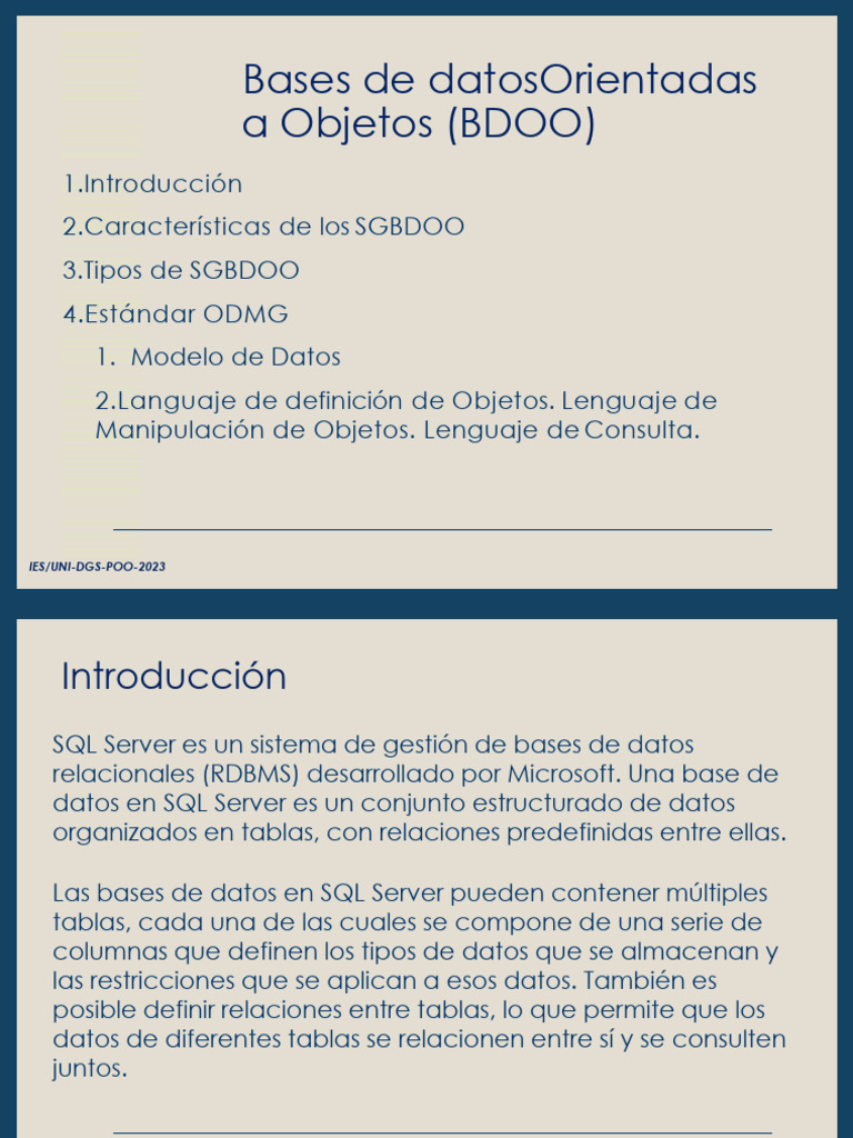 Semana11-Clase1 Unidad IV Introduccion A Las Bases de Datos OO | PDF | Bases de datos | Objeto ...
