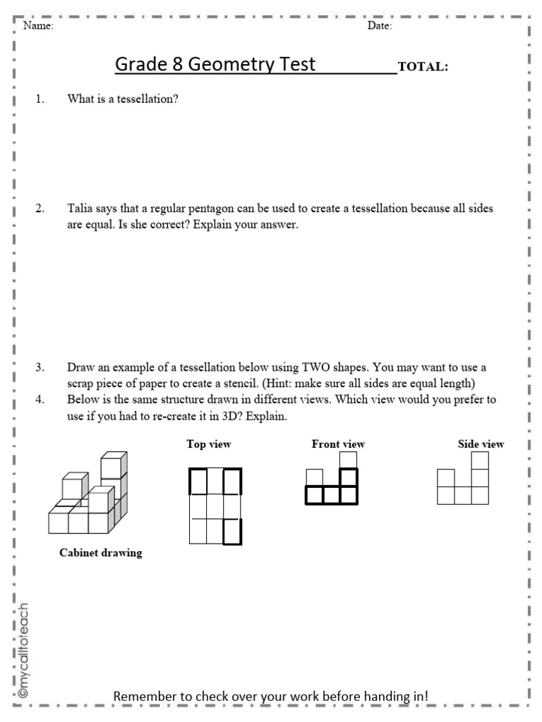 GR 8 MCTT Geometry Test | PDF | Classical Geometry | Polytopes