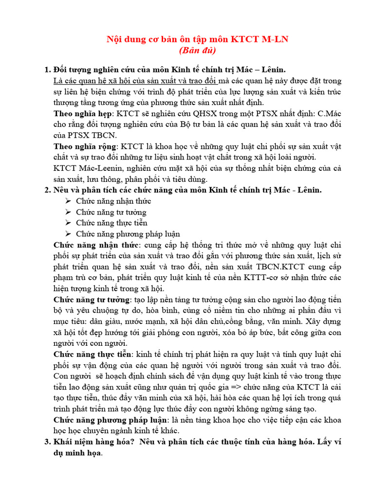 ôn tập KTCT Mác-Lênin | PDF