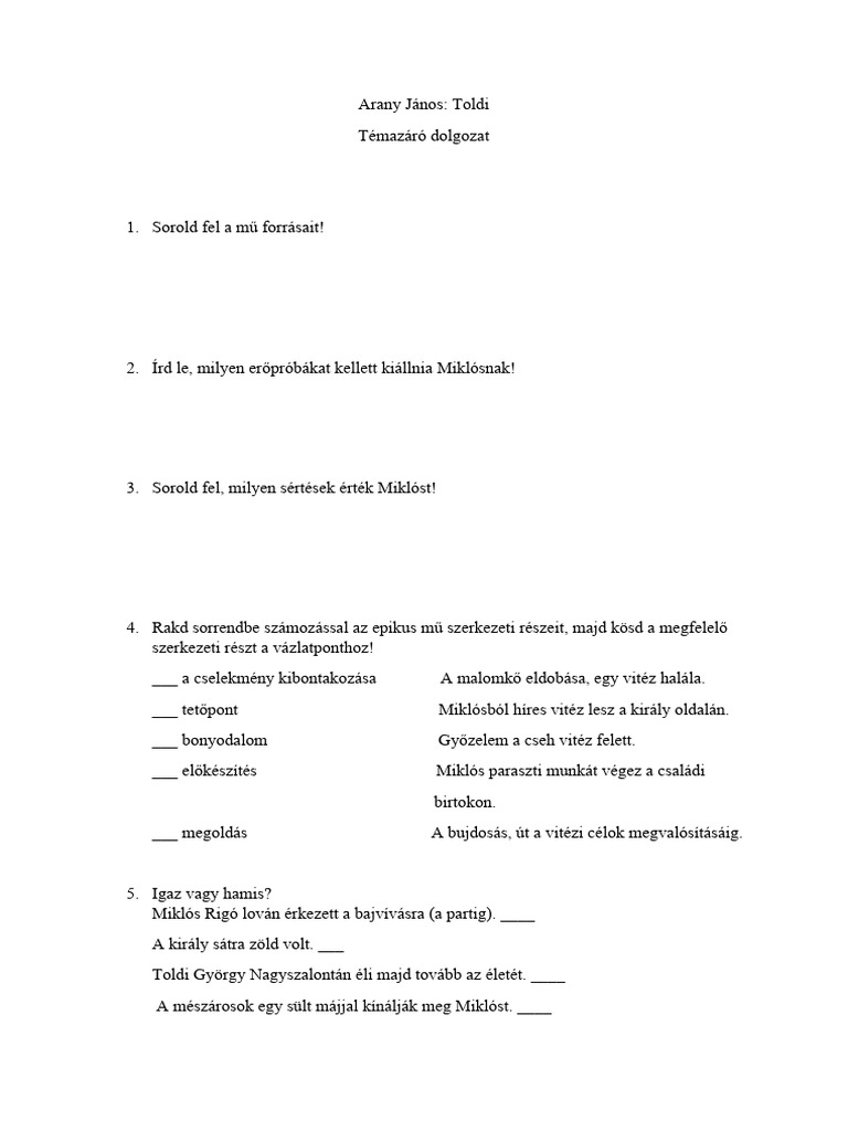 Toldi Dolgozat | PDF