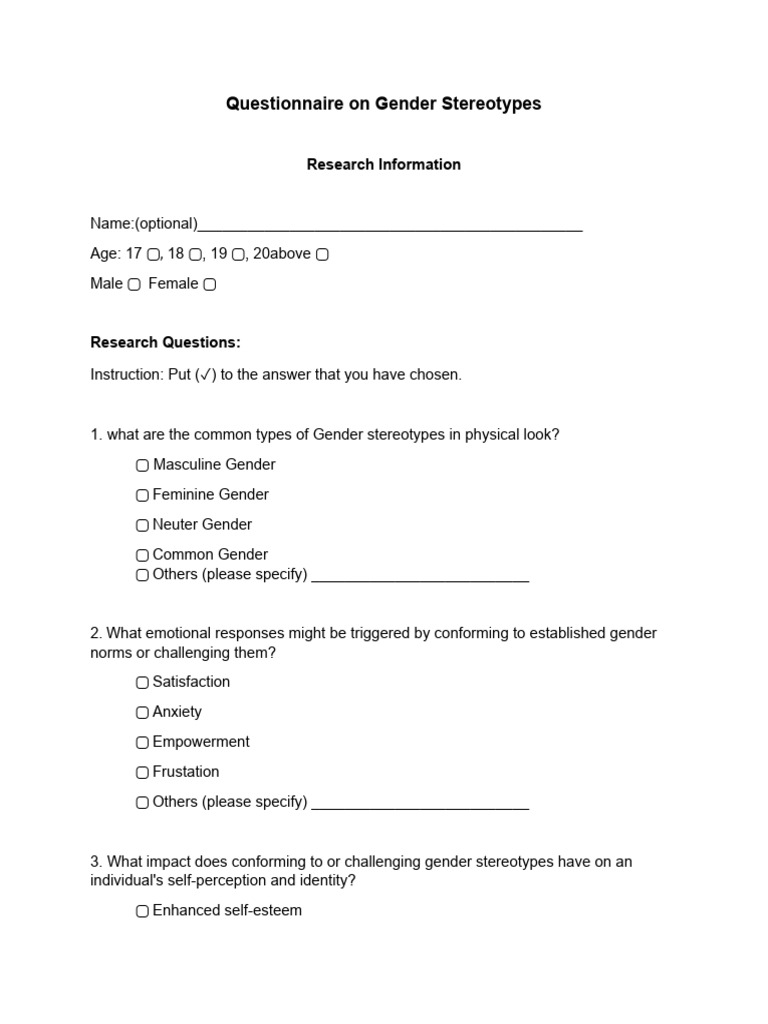 Questionnaire On Stereotypes | PDF | Self-Improvement | Lifestyle