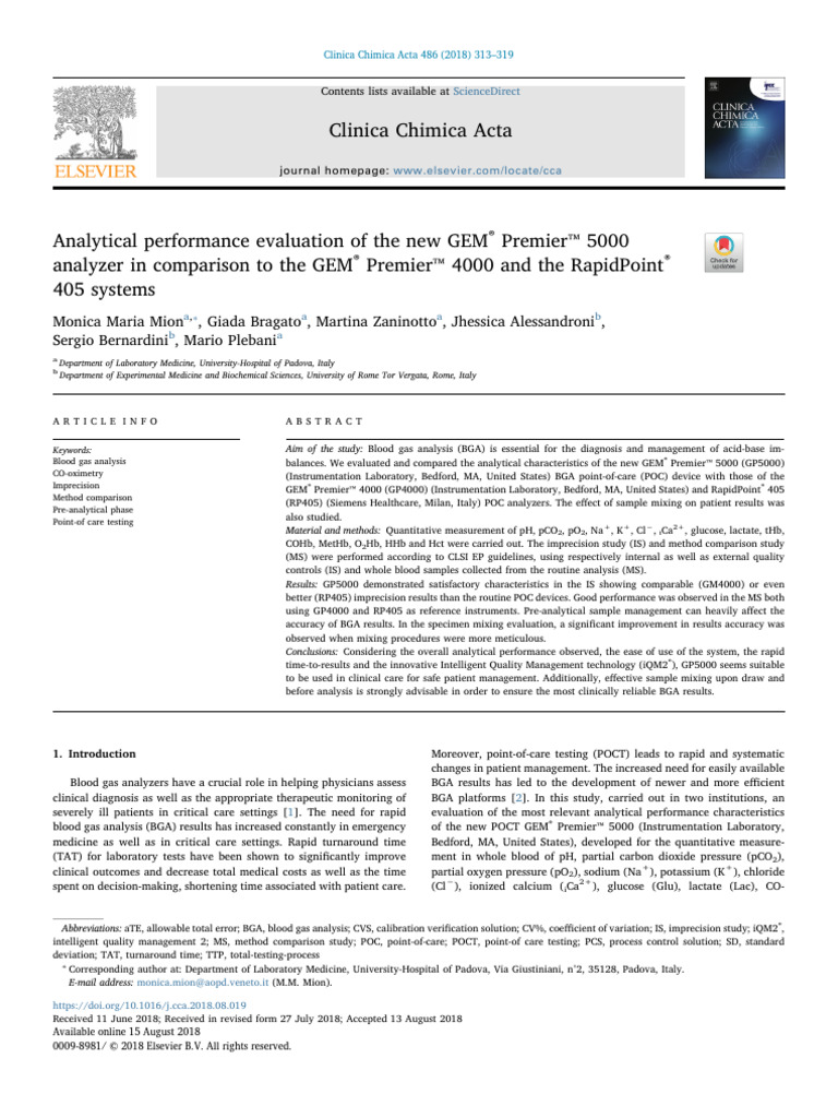Analytical Performance Evaluation of The New GEM® Premier™ 5000 ...
