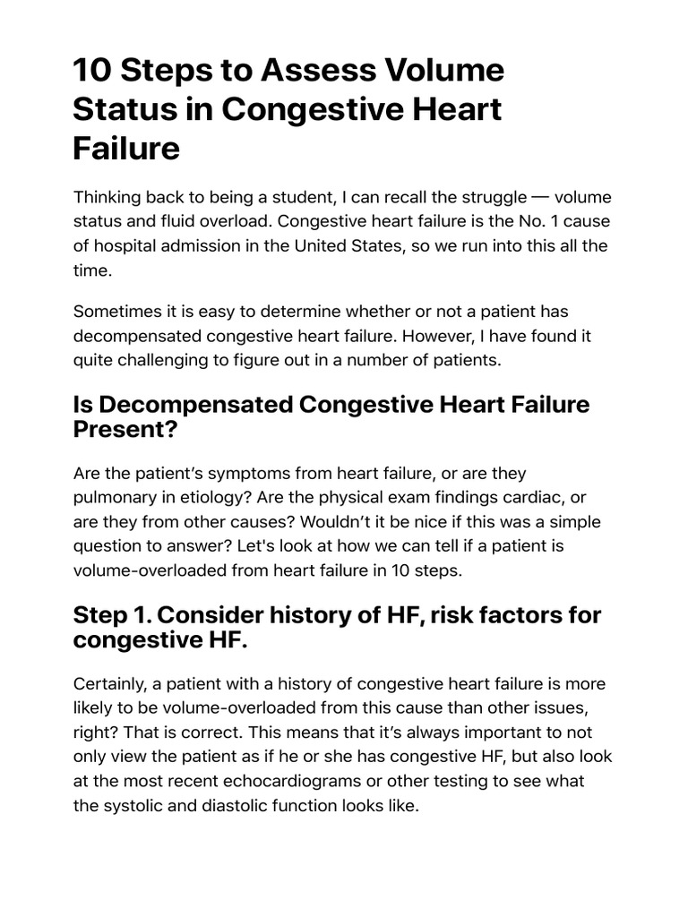 10 Steps to Assess Volume Status in Congestive Heart Failure | LearntheHeart.com | PDF | Heart ...